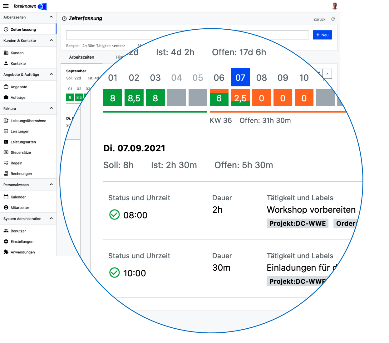 foreknown for freelancers - feature overview | foreknown Software